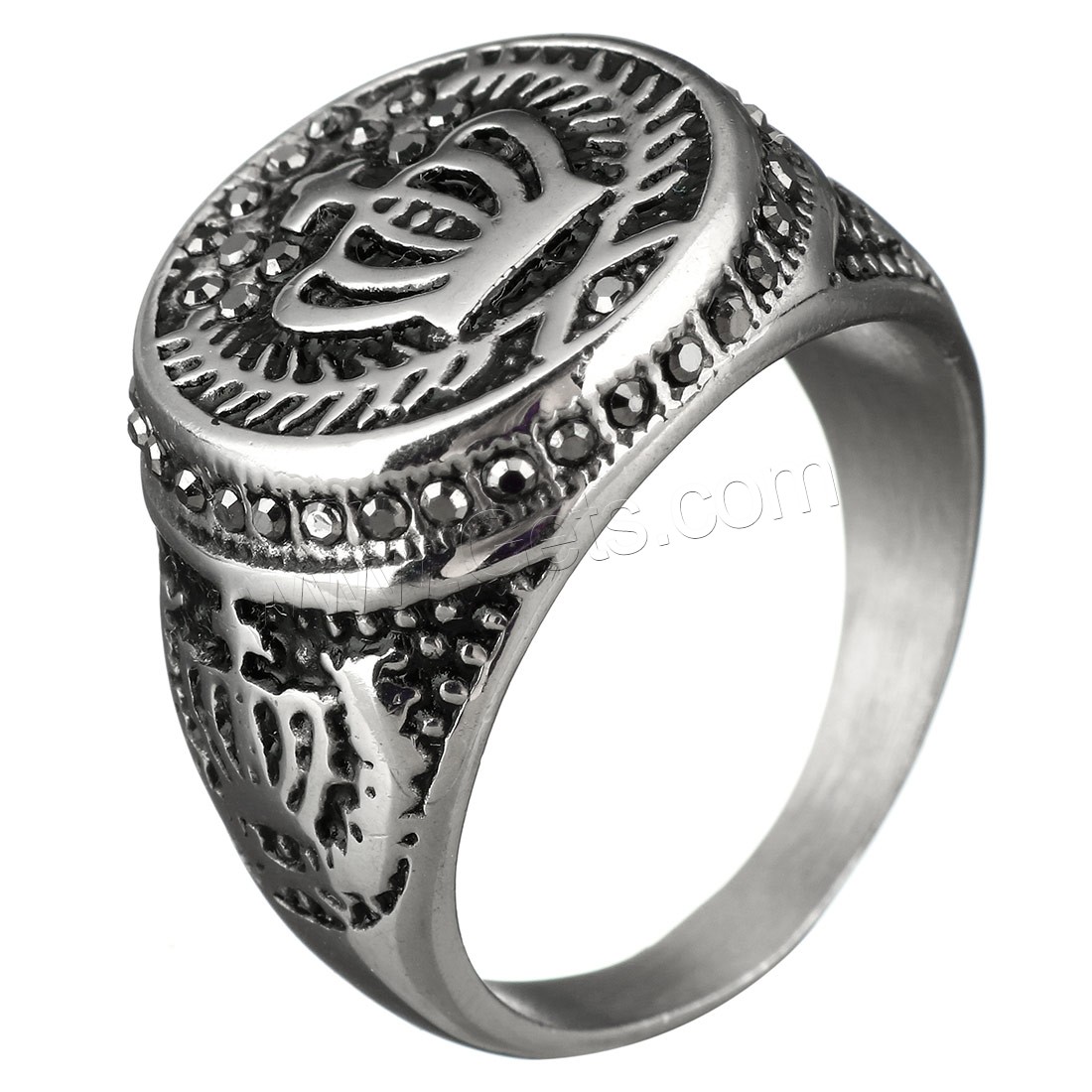 Men Stainless Steel Ring in Bulk for man with rhinestone blacken 18mm ...